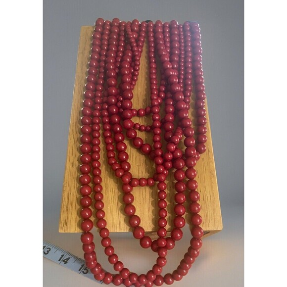 Vintage Red | Jewelry | Vintage Red Multi Strand Beaded Necklace Granny ...